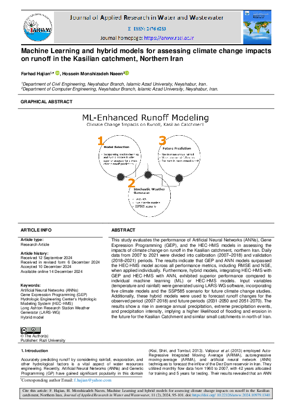 (PDF) Machine Learning and hybrid models for assessing climate change impacts on runoff in the ...
