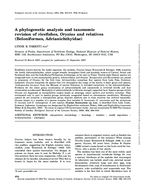 (PDF) A phylogenetic analysis and taxonomic revision of ricefishes ...