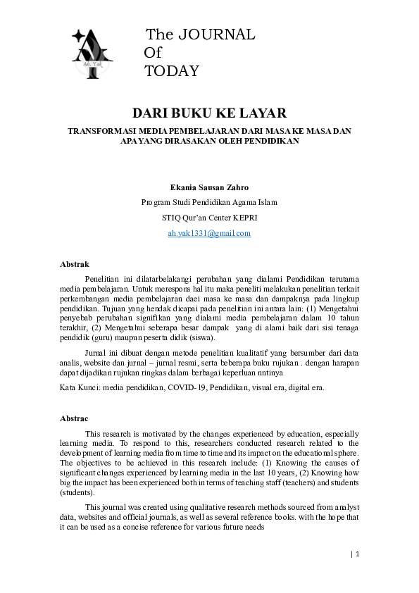 (PDF) DARI BUKU KE LAYAR TRANSFORMASI MEDIA PEMBELAJARAN DARI MASA KE ...