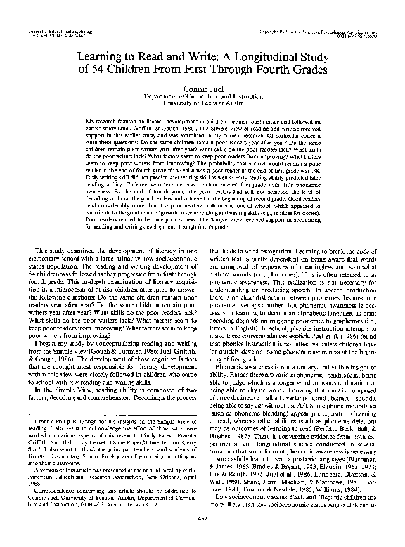 (PDF) Learning to read and write: A longitudinal study of 54 children ...