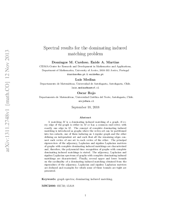(PDF) Spectral results for the dominating induced matching problem