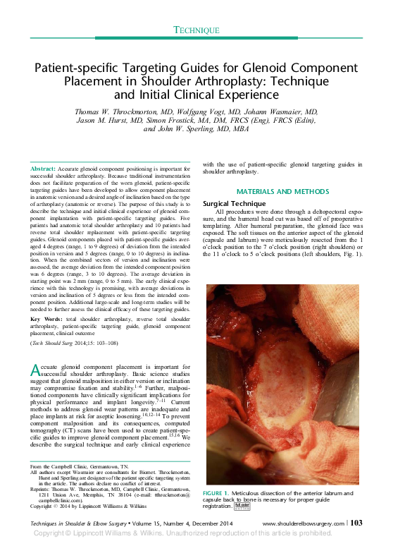 (PDF) Patient-specific Targeting Guides for Glenoid Component Placement ...