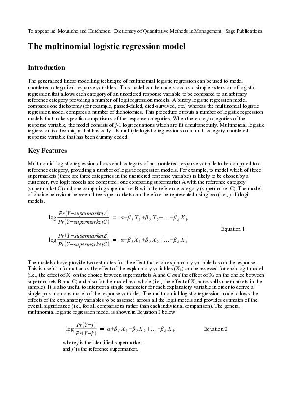 (PDF) The multinomial logistic regression model