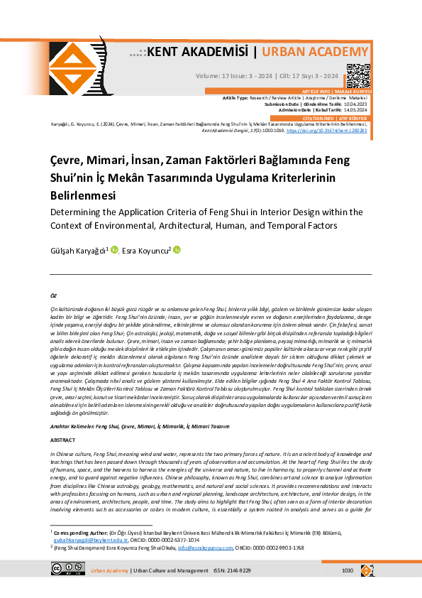 (PDF) Çevre, Mimari, İnsan, Zaman Faktörleri Bağlamında Feng Shui’nin ...