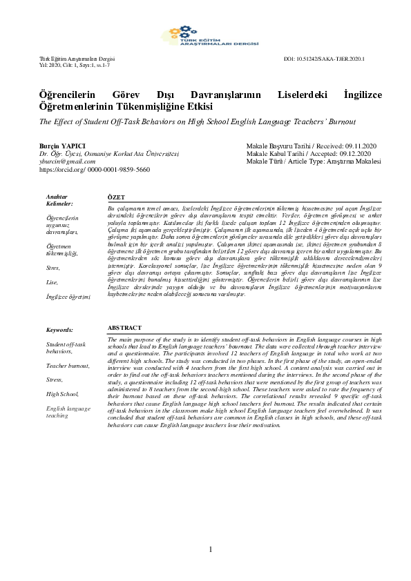 (PDF) The Effect of Student Off-Task Behaviors on High School English ...