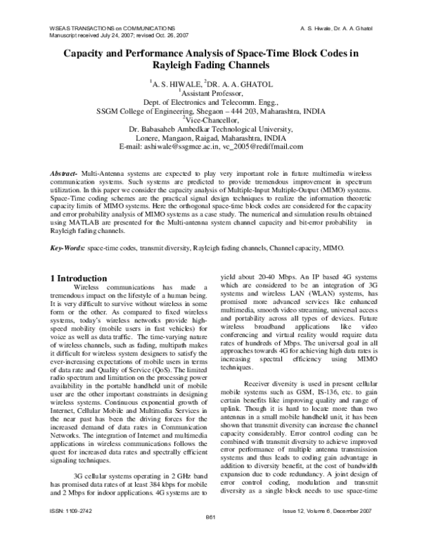 (PDF) Capacity and performance analysis of space-time block coded MIMO systems with receive ...