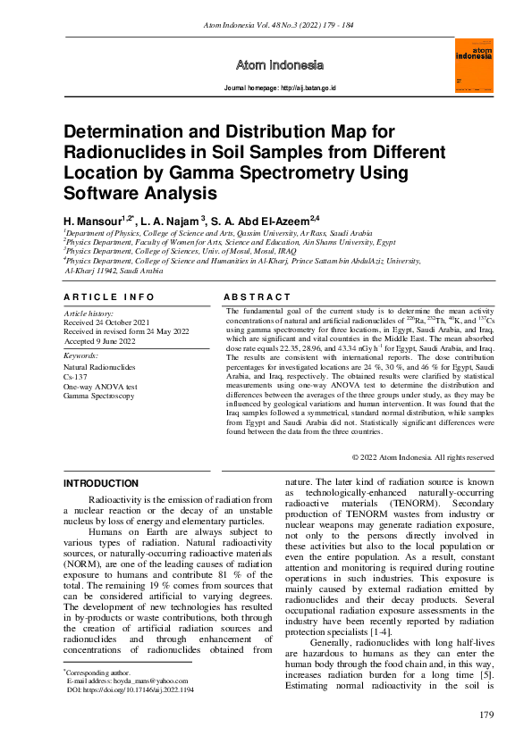 (PDF) Determination and Distribution Map for Radionuclides in Soil Samples from Different ...