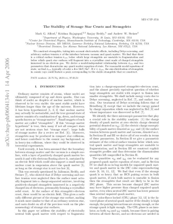 (PDF) Stability of strange star crusts and strangelets