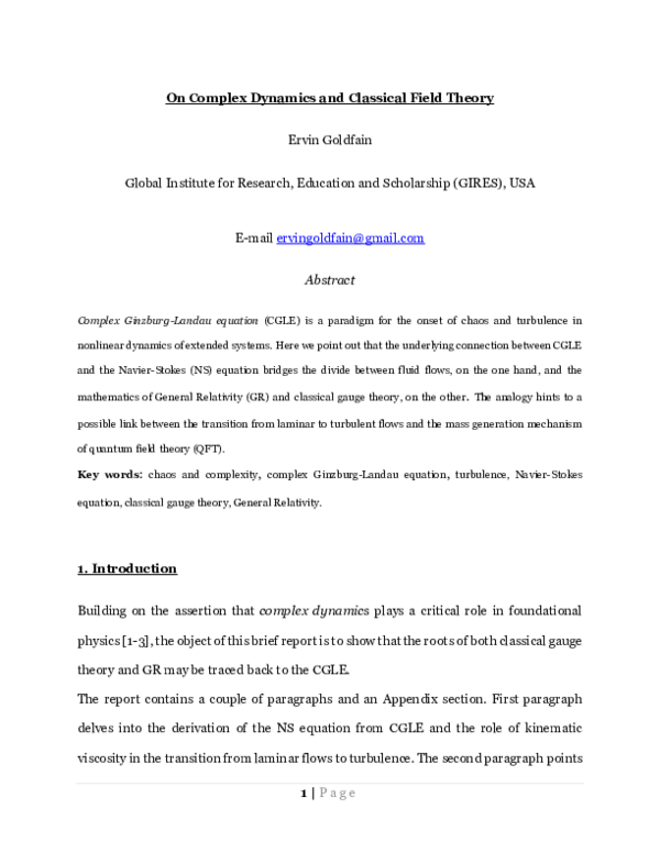 (PDF) On Complex Dynamics and Classical Field Theory