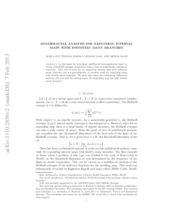 (PDF) Multifractal analysis for expanding interval maps with infinitely many branches