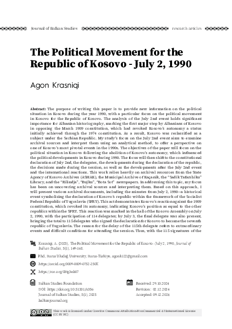 (PDF) The Political Movement for the Republic of Kosovo -July 2, 1990