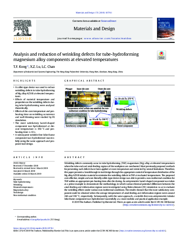 (PDF) Analysis and reduction of wrinkling defects for tube-hydroforming ...