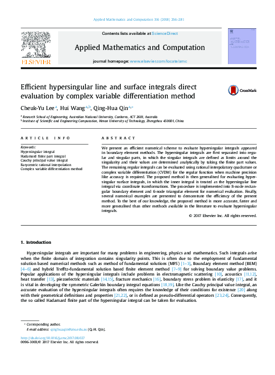 (PDF) Efficient hypersingular line and surface integrals direct evaluation by complex variable ...