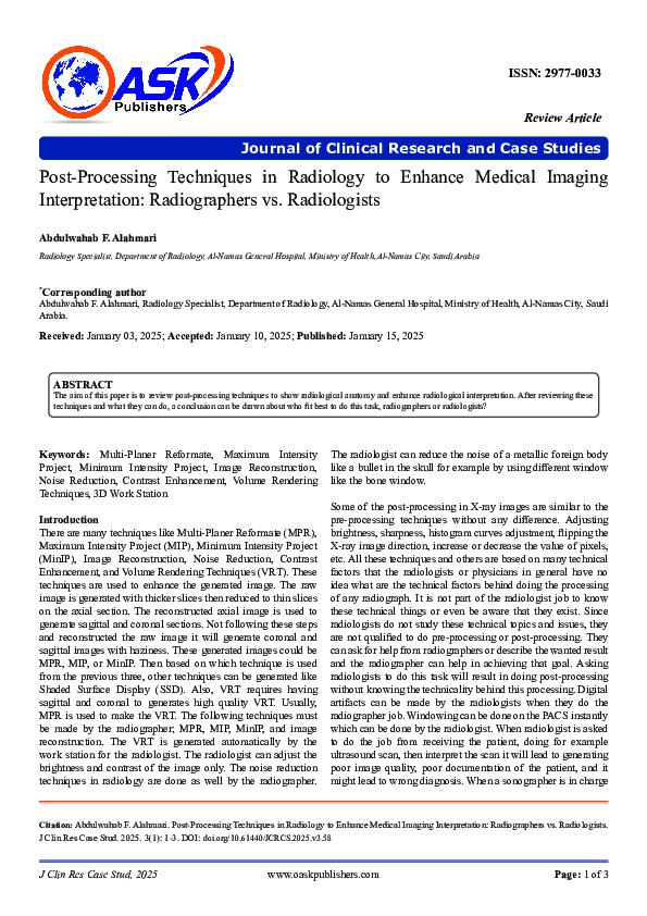 (PDF) Post-Processing Techniques in Radiology to Enhance Medical ...