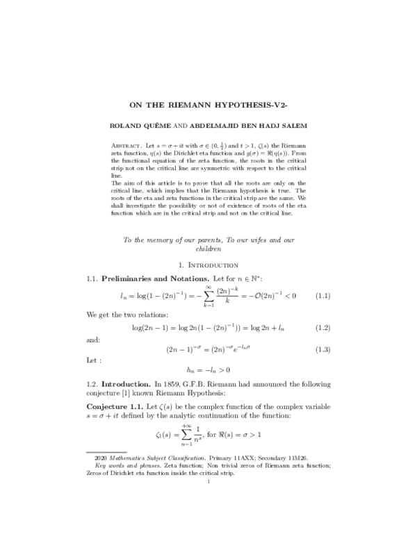 (PDF) ON THE RIEMANN HYPOTHESIS-V2