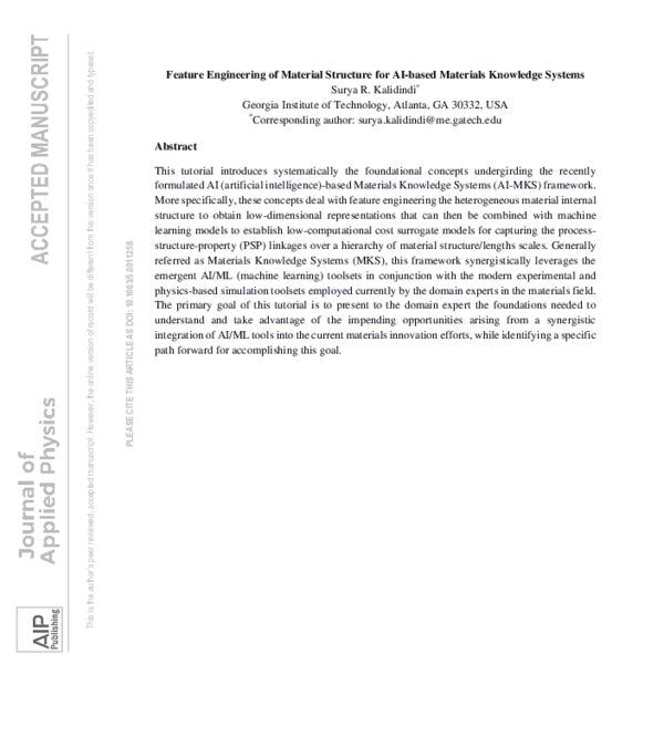 (PDF) Feature engineering of material structure for AI-based materials knowledge systems