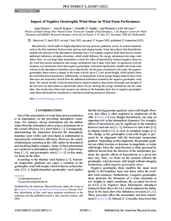 (PDF) Impact of Negative Geostrophic Wind Shear on Wind Farm Performance