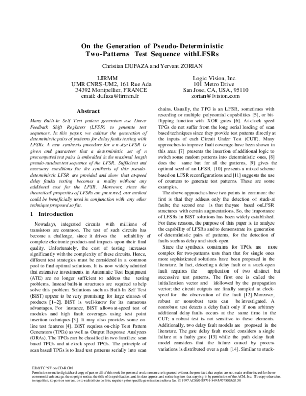 (PDF) On the generation of pseudo-deterministic two-patterns test ...