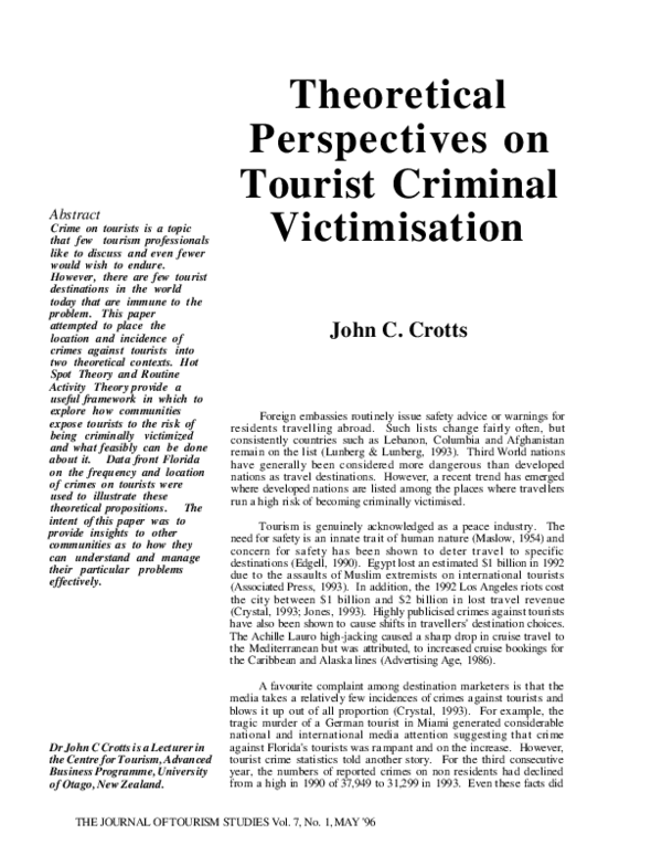 (PDF) Theoretical perspectives on tourist criminal victimisation