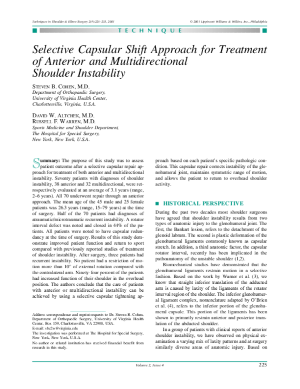 (PDF) Selective Capsular Shift Approach for Treatment of Anterior and ...