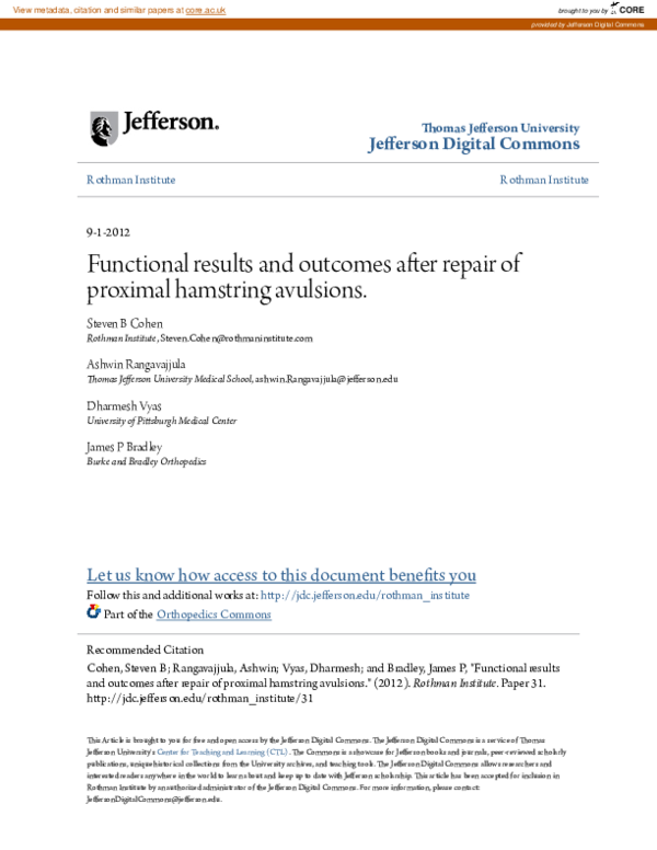 (PDF) Functional Results and Outcomes After Repair of Proximal ...