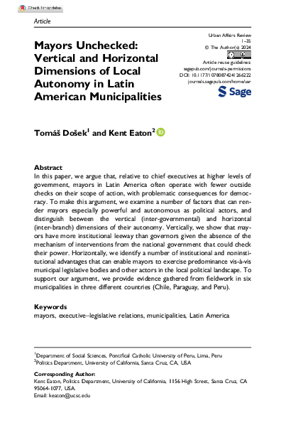(PDF) Mayors Unchecked: Vertical and Horizontal Dimensions of Local ...