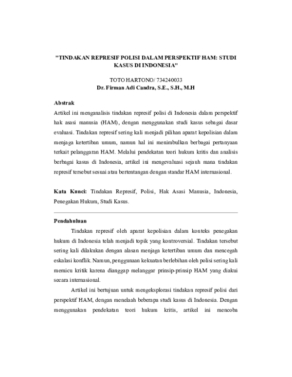 (PDF) "TINDAKAN REPRESIF POLISI DALAM PERSPEKTIF HAM: STUDI KASUS DI ...