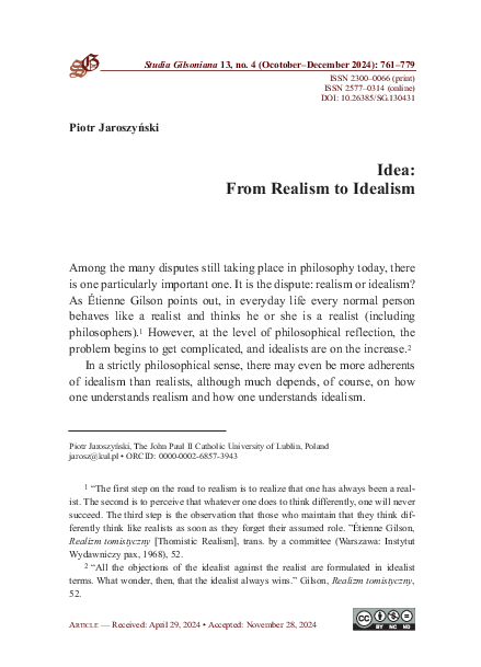 (PDF) Idea: From Realism to Idealism