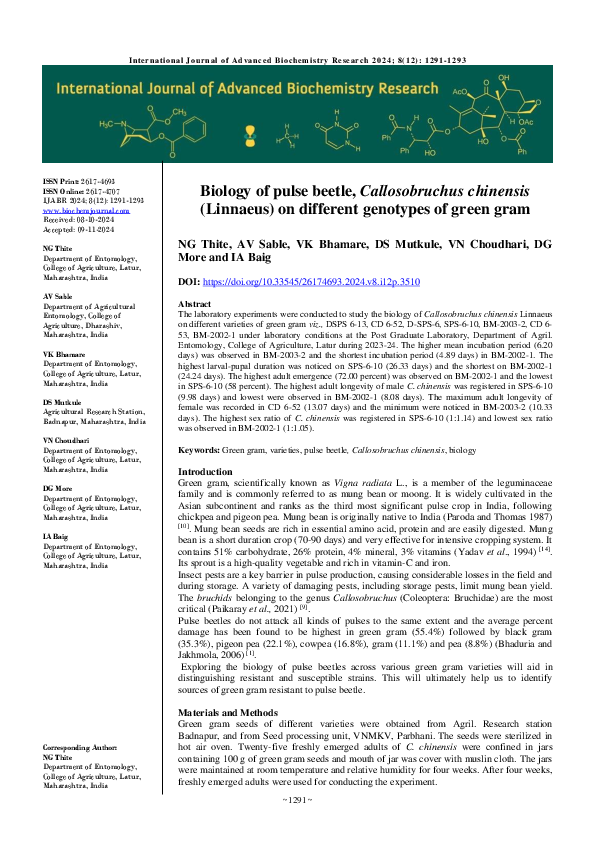 (PDF) Biology of pulse beetle, Callosobruchus chinensis (Linnaeus) on ...