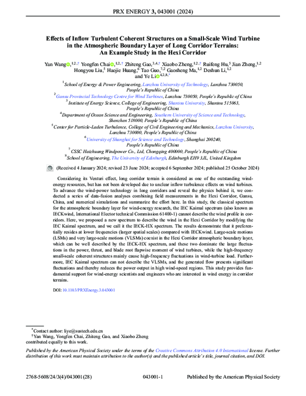 (PDF) Effects of Inflow Turbulent Coherent Structures on a Small-Scale Wind Turbine in the ...