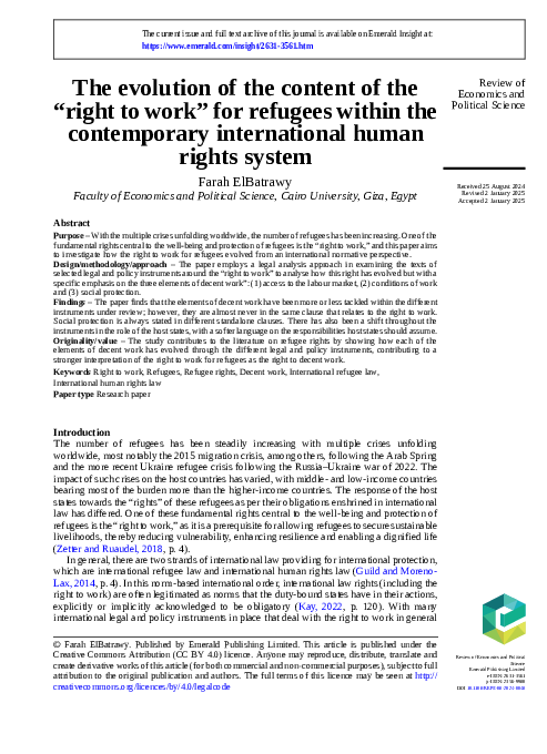 (PDF) The evolution of the content of the "right to work" for refugees ...