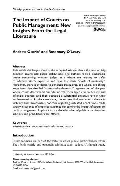 (PDF) The Impact of Courts on Public Management: New Insights From the ...