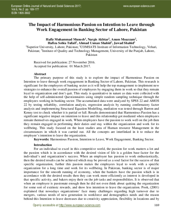 (PDF) The Impact of Harmonious Passion on Intention to Leave through ...