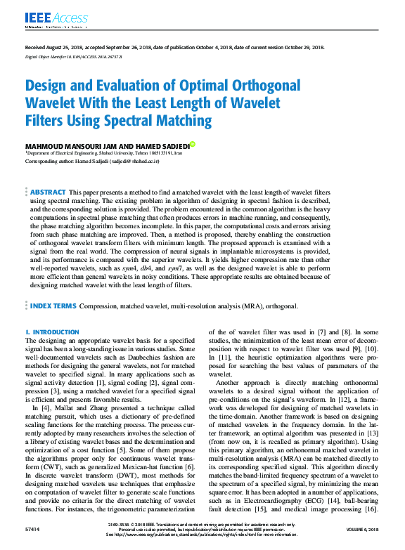 (PDF) Design and Evaluation of Optimal Orthogonal Wavelet With the Least Length of Wavelet ...