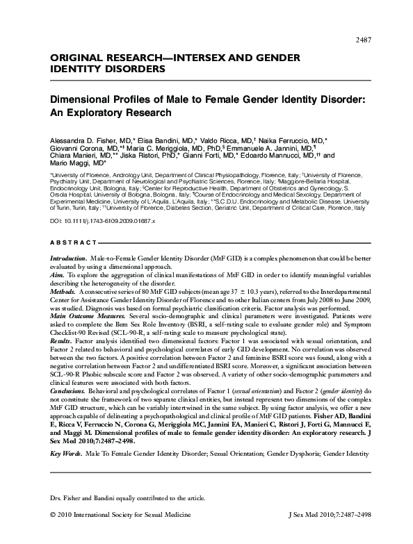(PDF) Dimensional profiles of Male to Female gender identity disorder ...