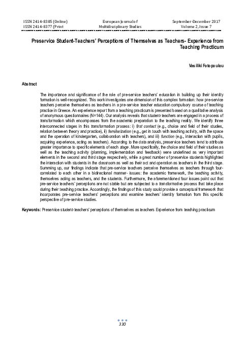(PDF) Preservice Student-Teachers’ Perceptions of Themselves as ...
