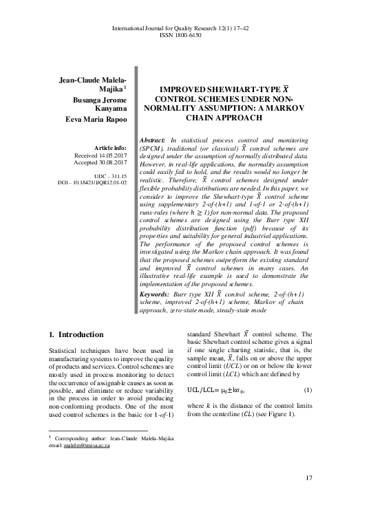 (PDF) Improved Shewhart-Type X ¯ Control Schemes Under Non-Normality ...