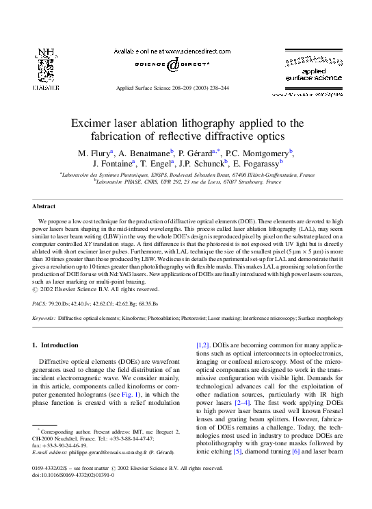 (PDF) Excimer laser ablation lithography applied to the fabrication of ...