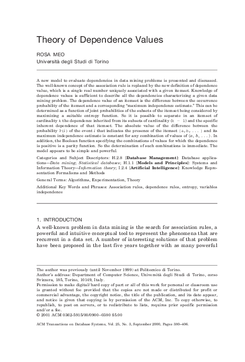 (PDF) Theory of dependence values