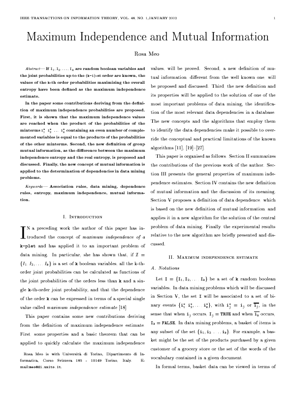 (PDF) Maximum independence and mutual information
