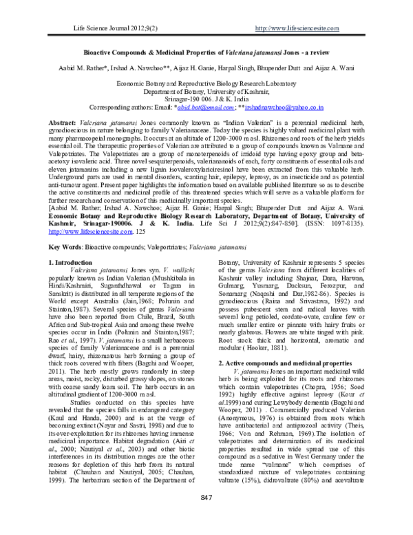 (PDF) Bioactive Compounds & Medicinal Properties of Valeriana jatamansi ...
