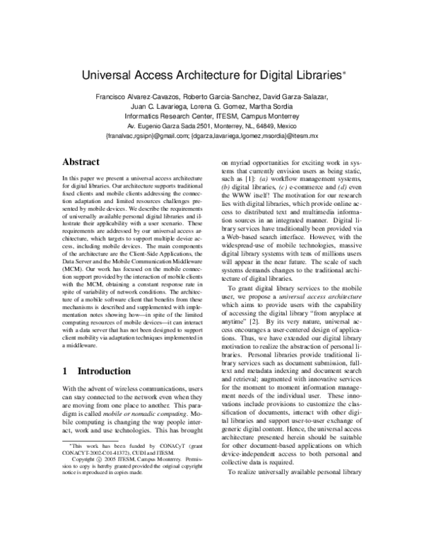 (PDF) Universal access architecture for digital libraries