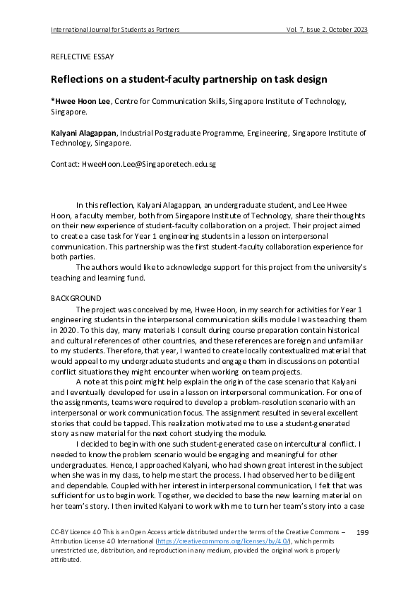 (PDF) Reflections on a student-faculty partnership on task design