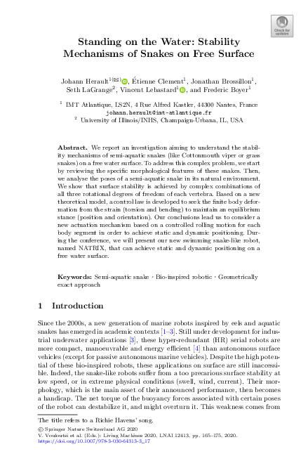 (PDF) Standing on the Water: Stability Mechanisms of Snakes on Free Surface