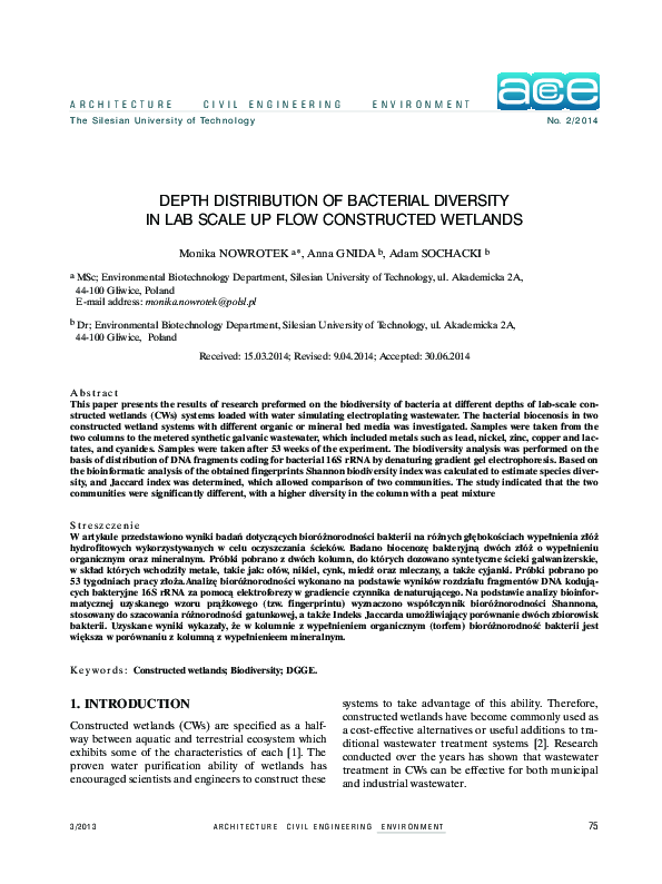 (PDF) Depth distribution of bacterial diversity in lab scale up flow ...