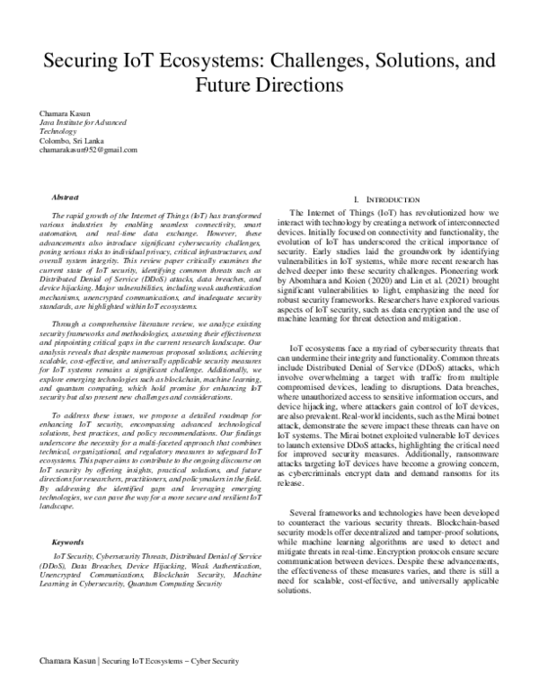 (PDF) Securing IoT Ecosystems: Challenges, Solutions, and Future Directions