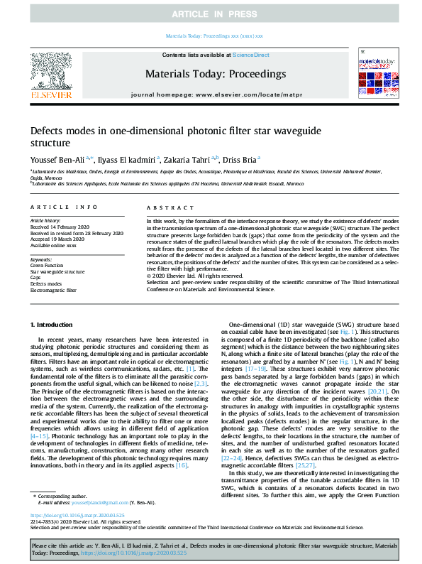 (PDF) Defects modes in one-dimensional photonic filter star waveguide structure