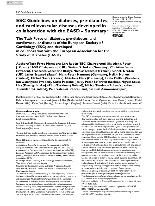 (PDF) ESC Guidelines on diabetes, pre-diabetes, and cardiovascular ...
