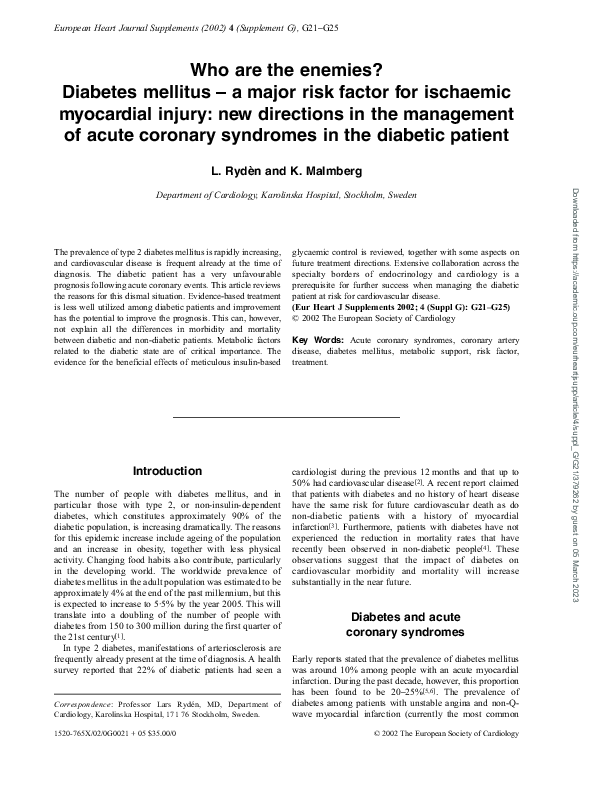 (PDF) Who are the enemies? Diabetes mellitus ? a major risk factor for ...