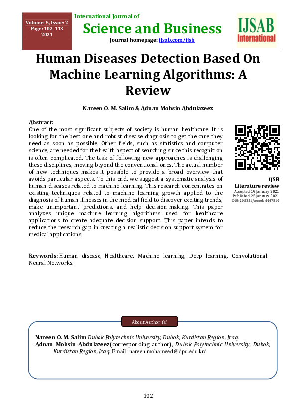 (PDF) Human Diseases Detection Based On Machine Learning Algorithms: A Review